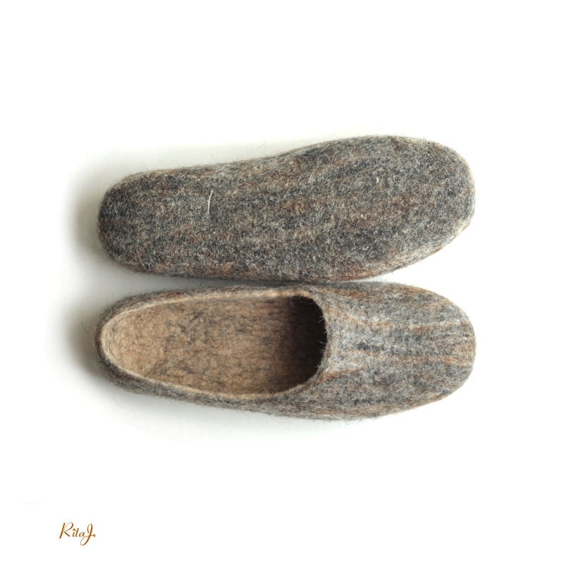 Handmade Wool Felted Slippers Black Brown Camel Color Mix - Etsy