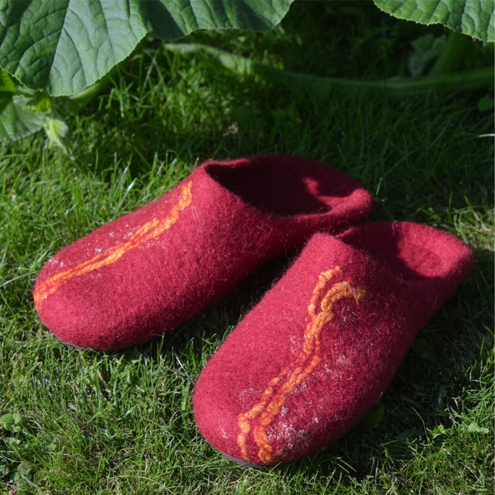 Handmade Wool Felted Slippers With Soles -bordo - Etsy