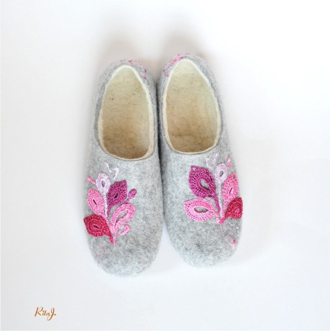 Felted Slippers With Handmade Lace - Etsy
