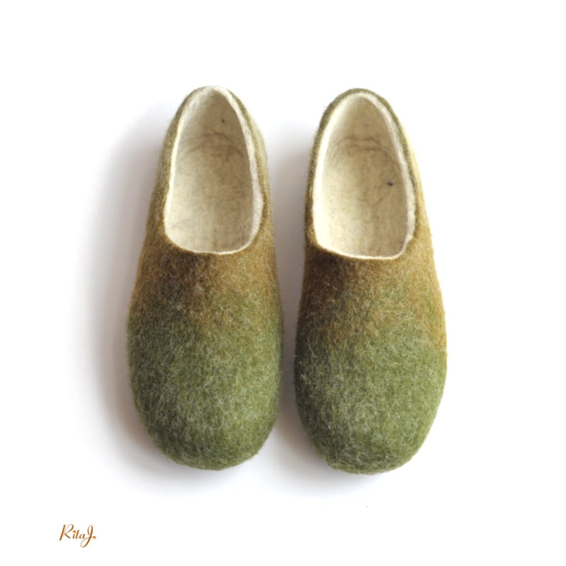 Handmade Wool Felted Slippers Earth Spring Color-grass - Etsy