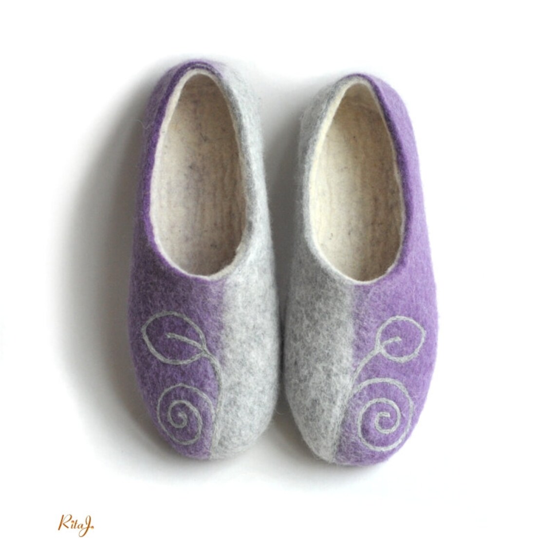 Handmade Felted Slippers Grey-lilac - Etsy