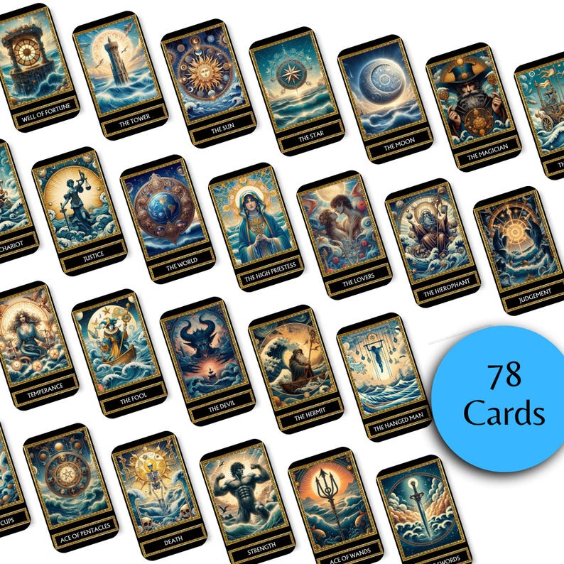 Ocean Tarot Deck: 78 Printable Water Element Cards (digital Download ...