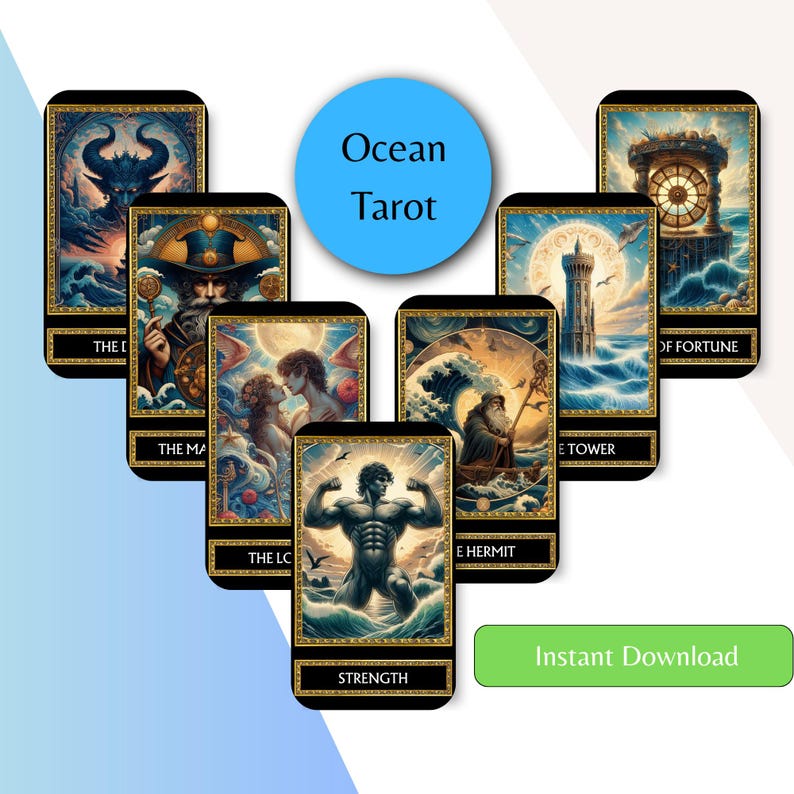 Ocean Tarot Deck: 78 Printable Water Element Cards (digital Download ...
