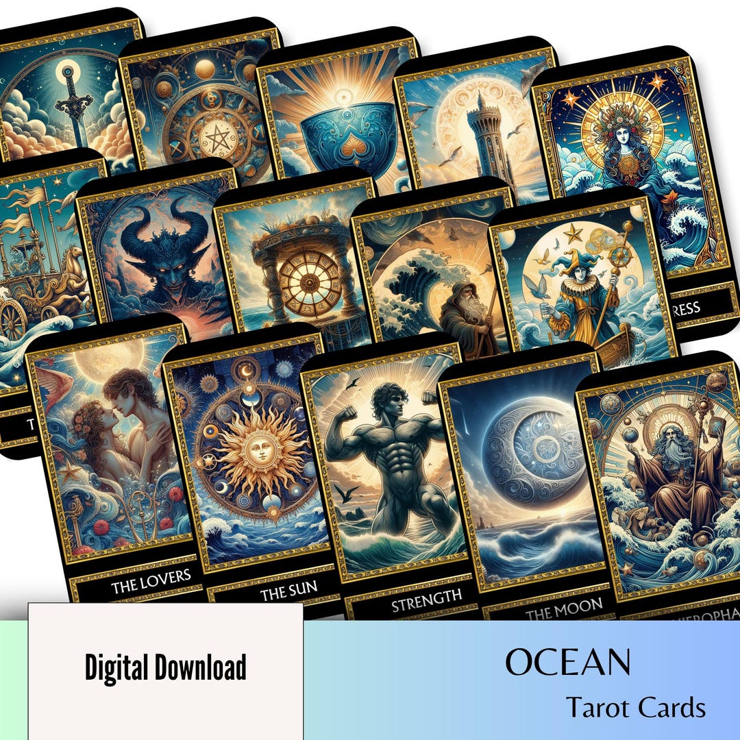 Ocean Tarot Deck 78 Printable Tarot Cards Digital Tarot Deck Water ...