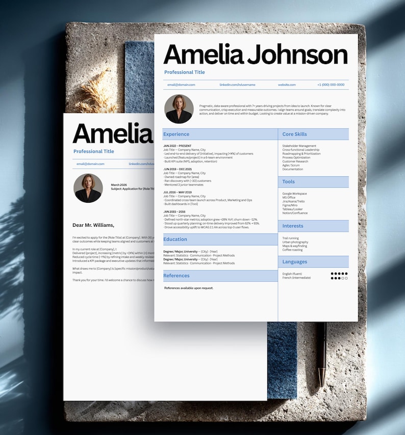 Canva Resume Template | ATS Friendly CV + Cover Letter | for Business ...