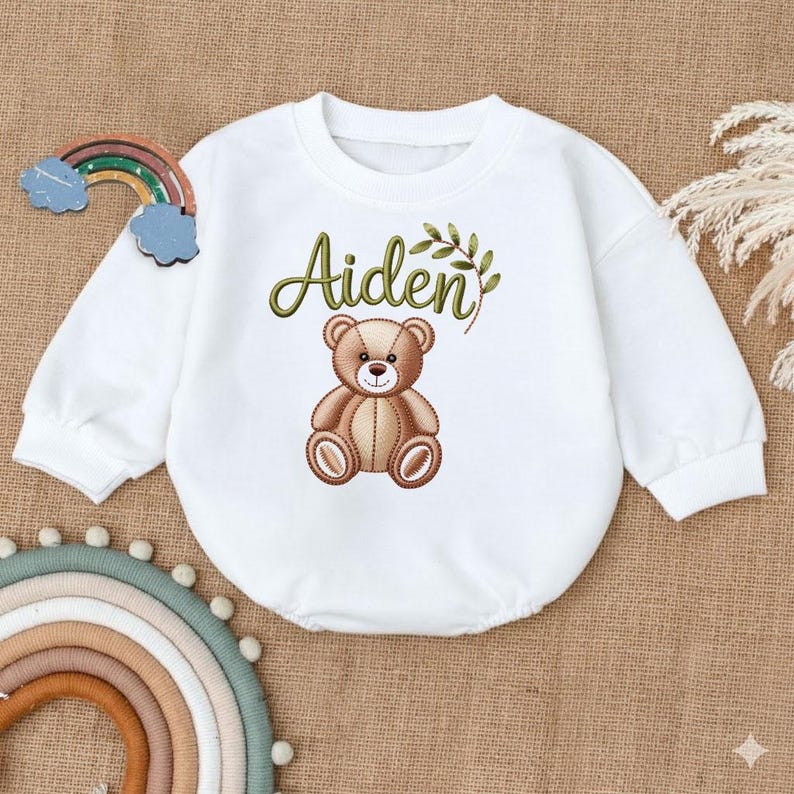 Custom Name Embroidered Bear Machine Embroidery Woodland Custom Design ...