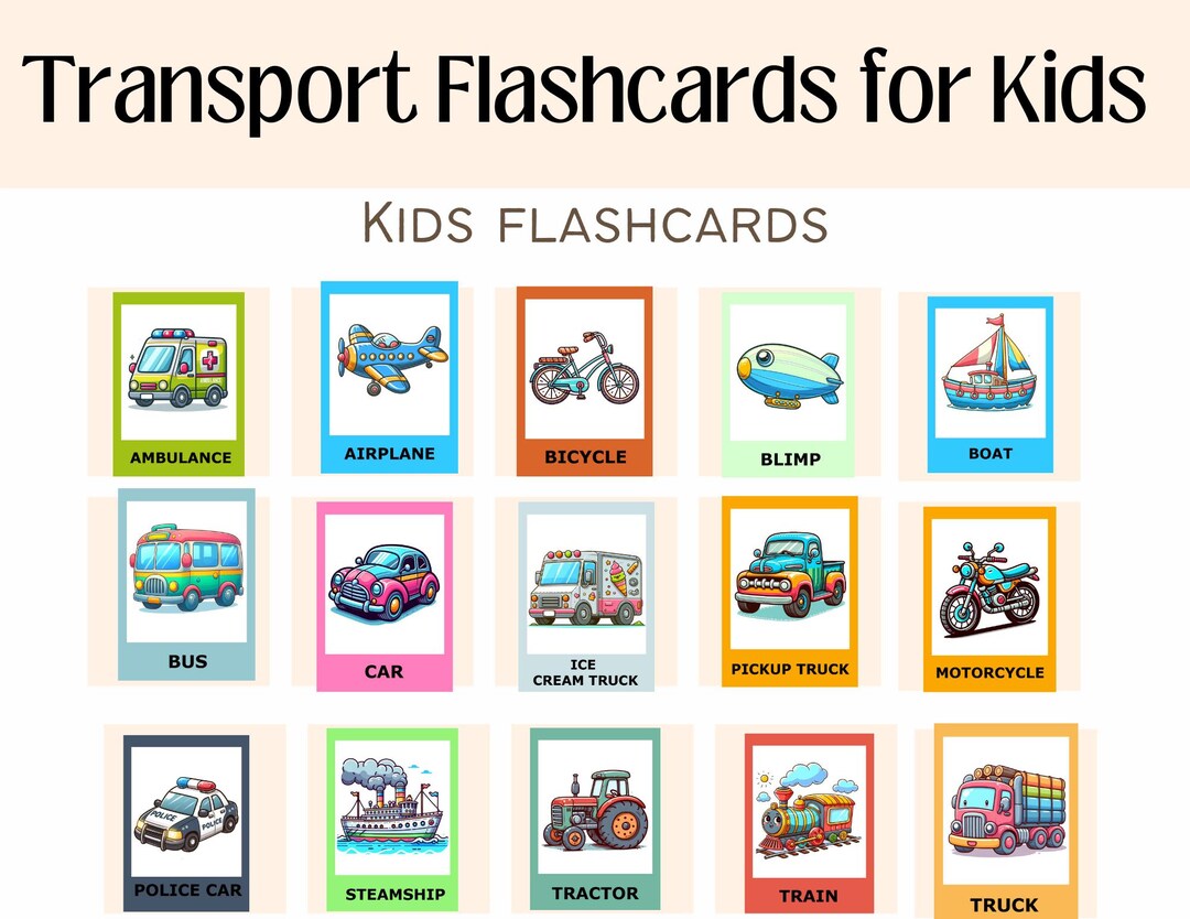 Vehicle Flashcards for Toddlers | Transportation Learning Cards (PDF ...