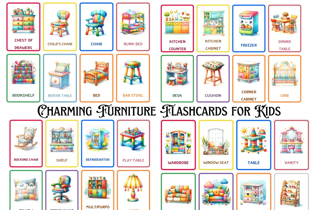 Furniture Flashcards for Kids | Printable Learning Cards | Home ...