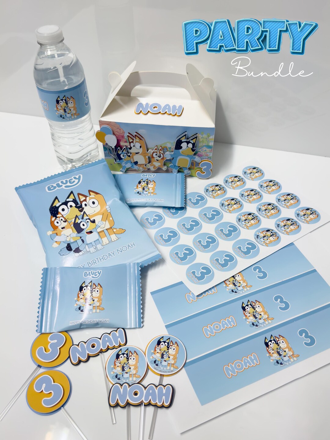 Personalized Bluey Birthday Party Bundle: Boxes, Toppers, Stickers - Etsy