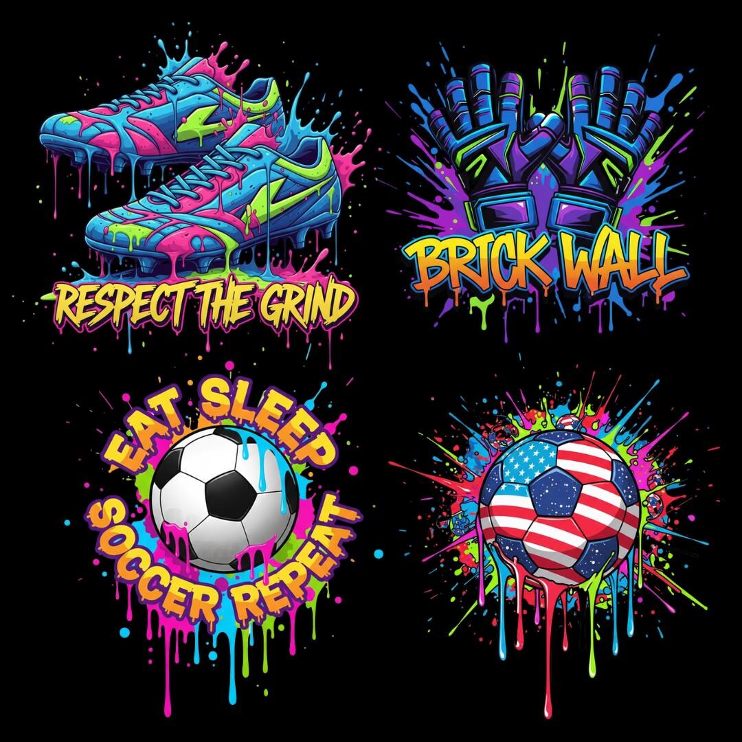 Neon Graffiti Soccer Drip PNG Bundle | Sublimation Clipart (digital ...