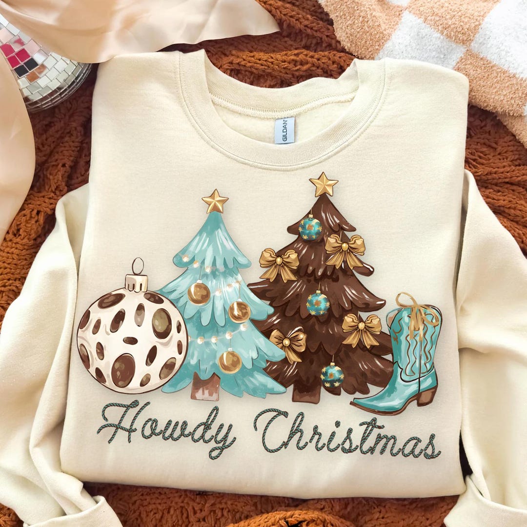 Howdy Christmas Western Tree Scene PNG | Cowboy Boot & Ornament Rustic ...