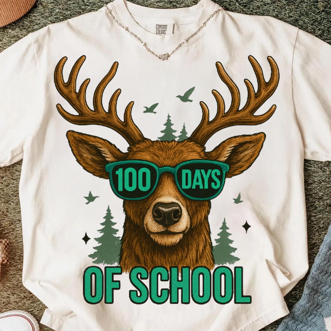 100 Days of School Deer Shirt – Cool Stag With Sunglasses – Teacher ...