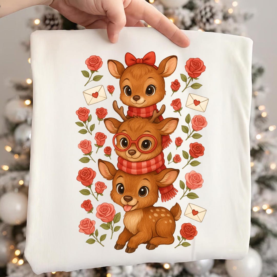 Cute Valentine Deer Stack Clipart PNG, Baby Deer Roses Valentines Day ...