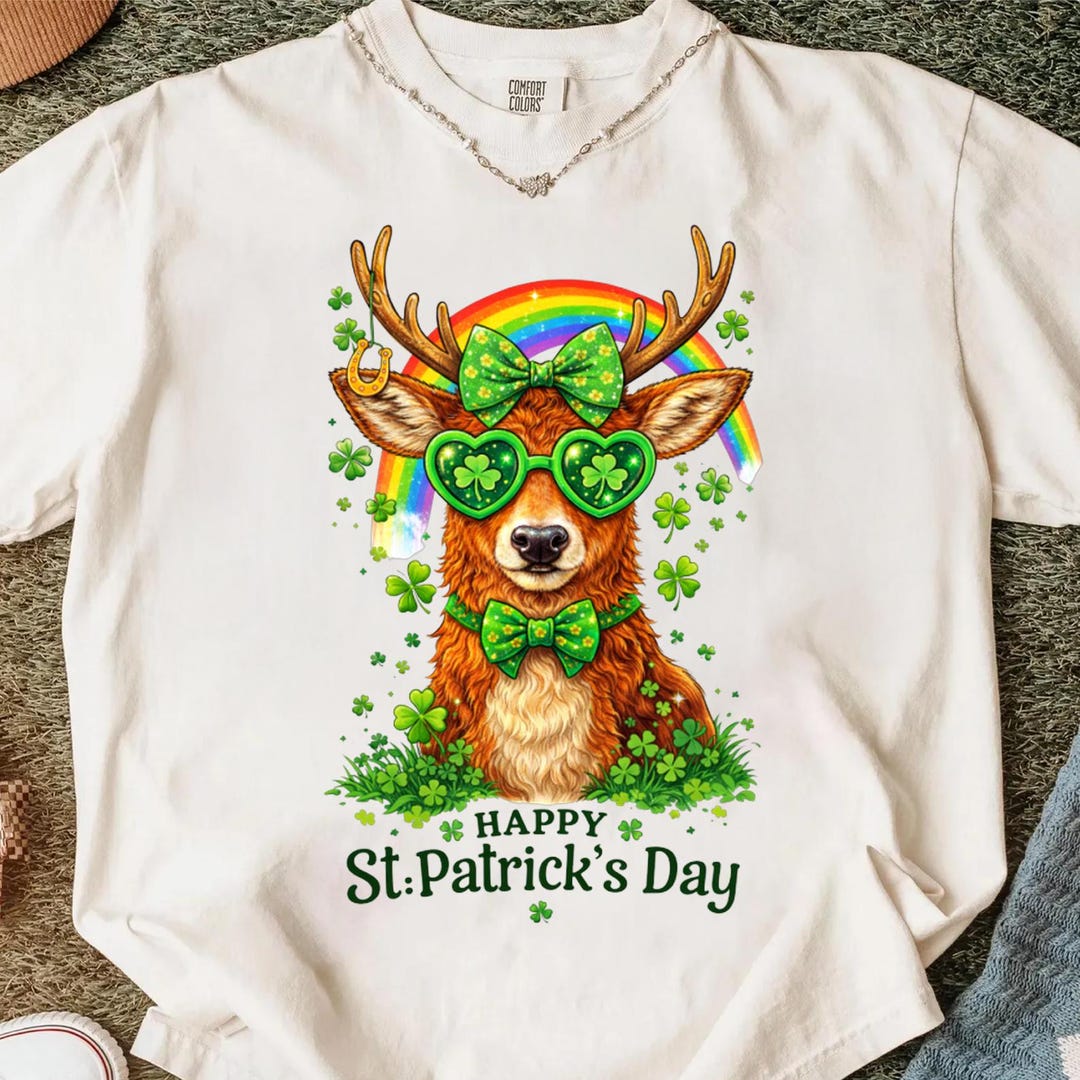 St. Patrick’s Day Deer PNG, Shamrock Heart Glasses, Green Bow, Cute ...