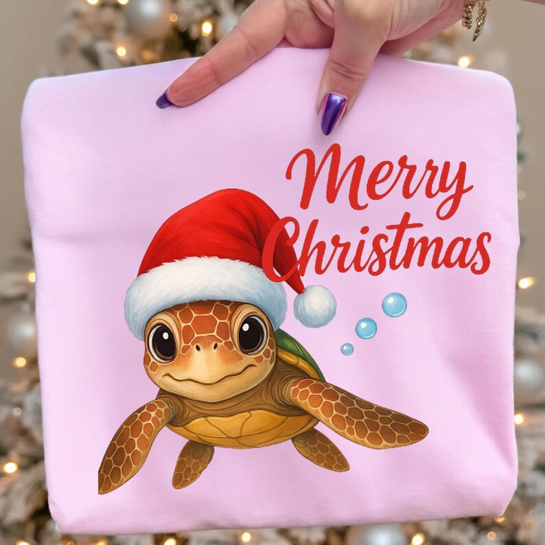 Cute Christmas Sea Turtle Watercolor Illustration With Bubbles - Etsy