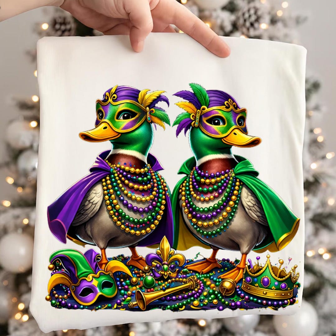 Mardi Gras Ducks Clipart, Festive Duck Duo With Capes, Carnival Mask ...