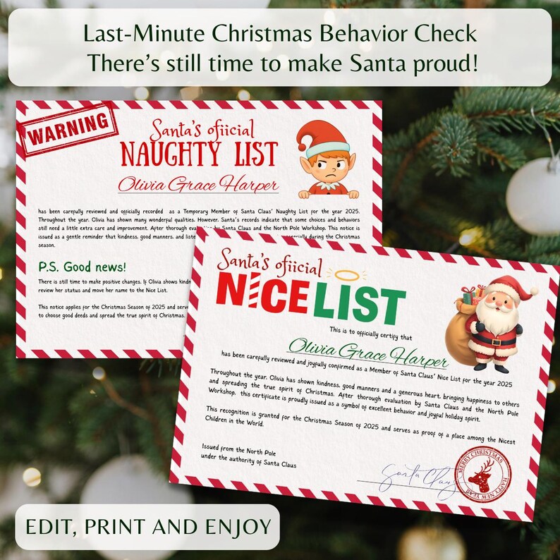 Editable Naughty & Nice Letters From Santa - Last-minute Change ...
