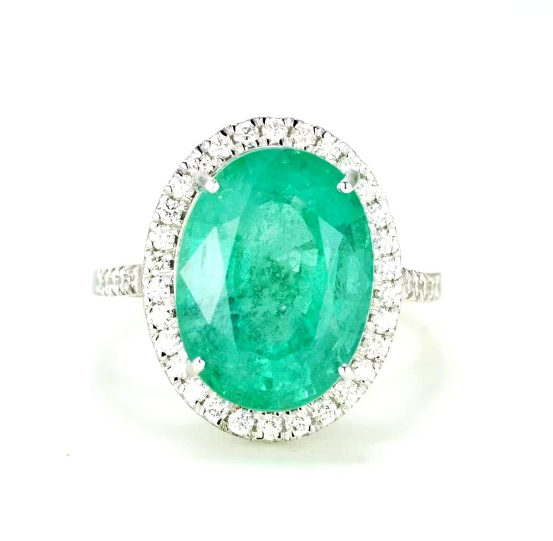 IGI Certified 9.90 Ct. Tw. Transparent-minor Oil Emerald Diamond Ring ...
