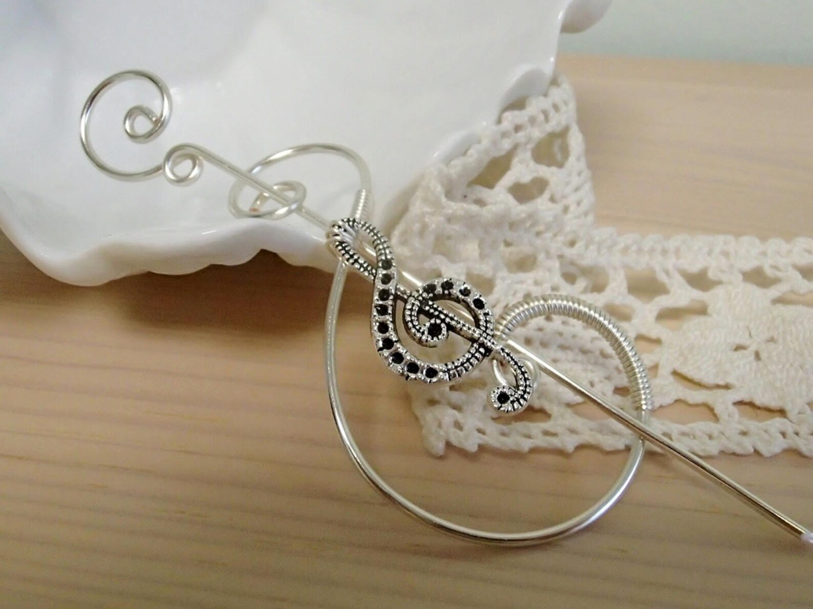 Treble Clef Pin, Shawl Pin, Scarf Pin, Sweater Brooch, Music Brooch ...