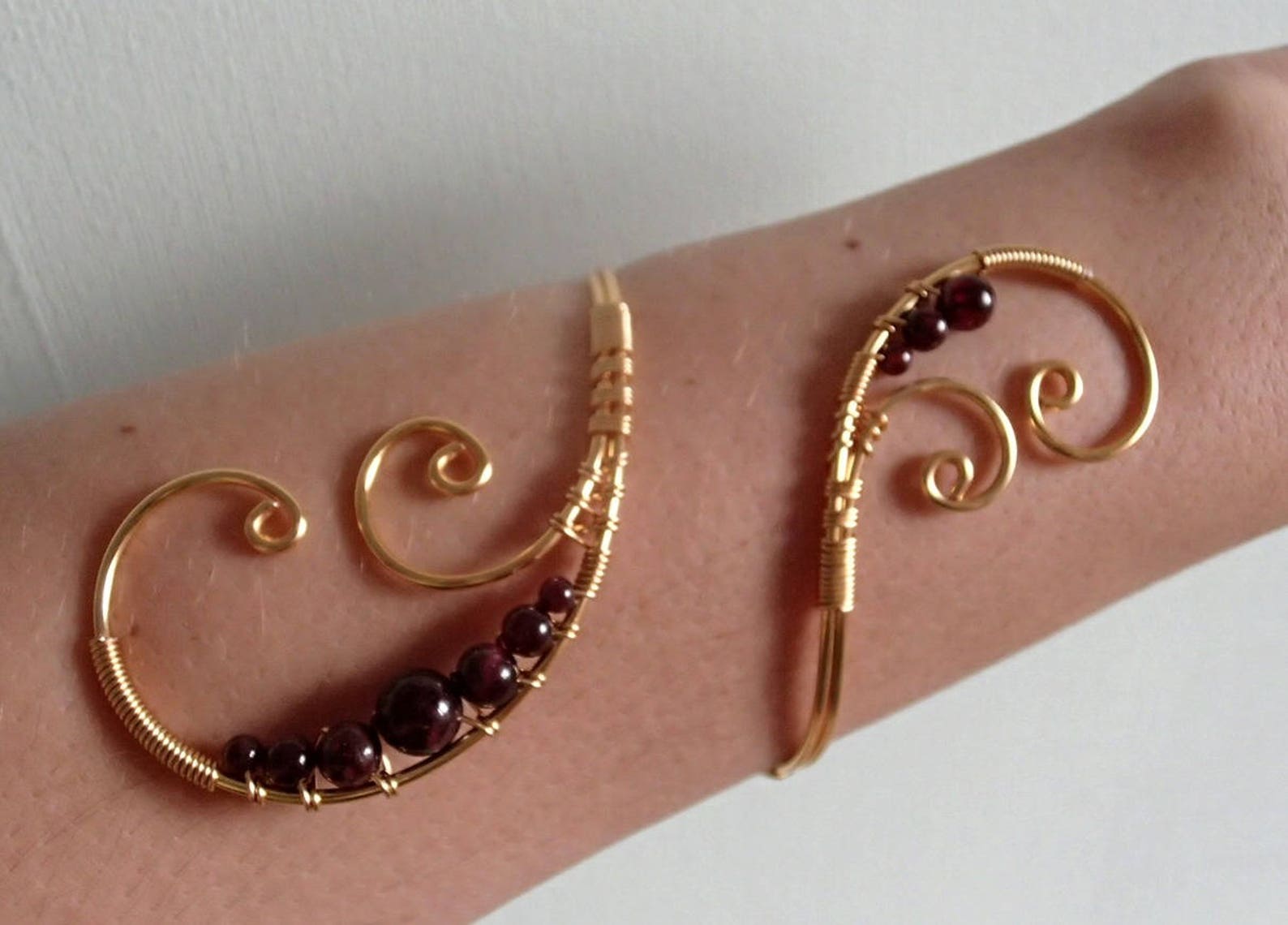 Garnet Arm Cuff: Gold Wire Spiral Bangle Bracelet - Etsy