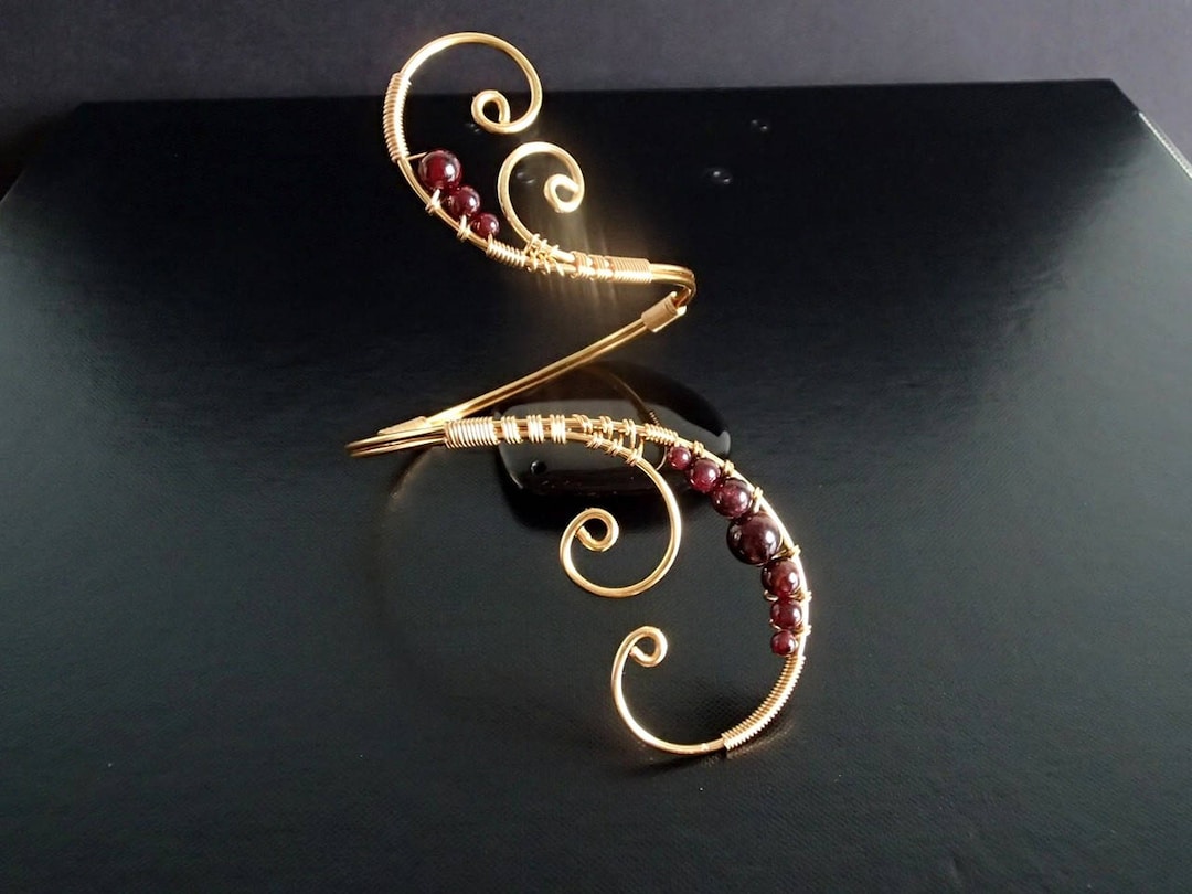 Garnet Arm Cuff: Gold Wire Spiral Bangle Bracelet - Etsy