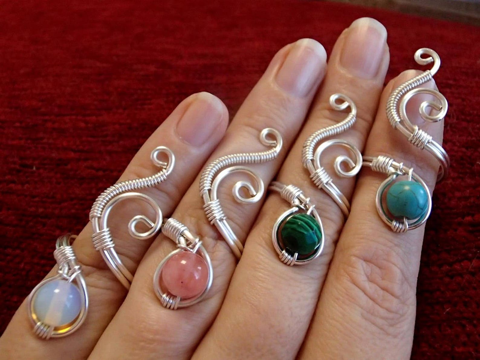 Adjustable Wire Ring Silver Ring Swirl Ring Malachite Ring - Etsy