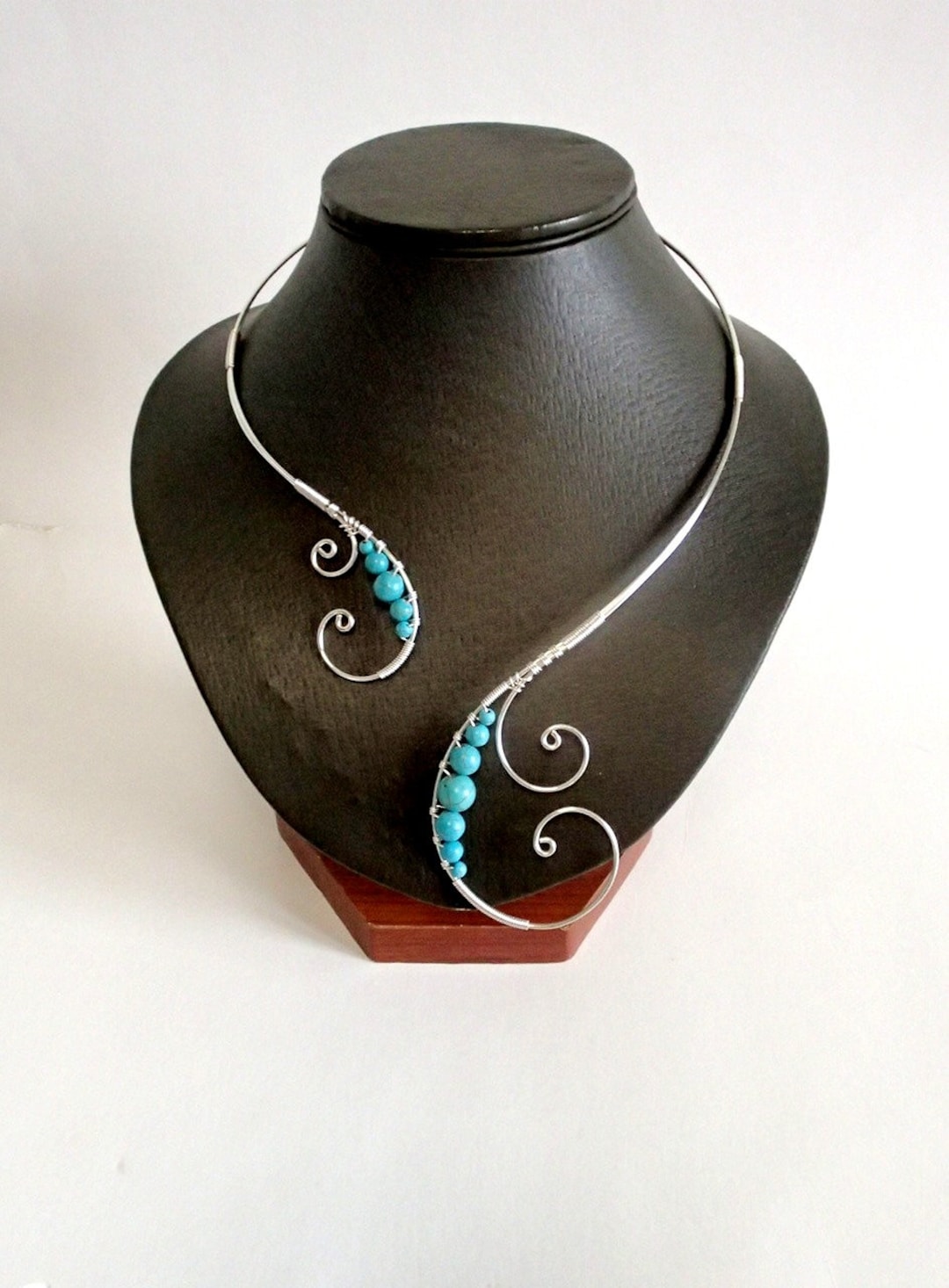 Turquoise Necklace, Silver Necklace, Collar Statement Necklace, Wire ...