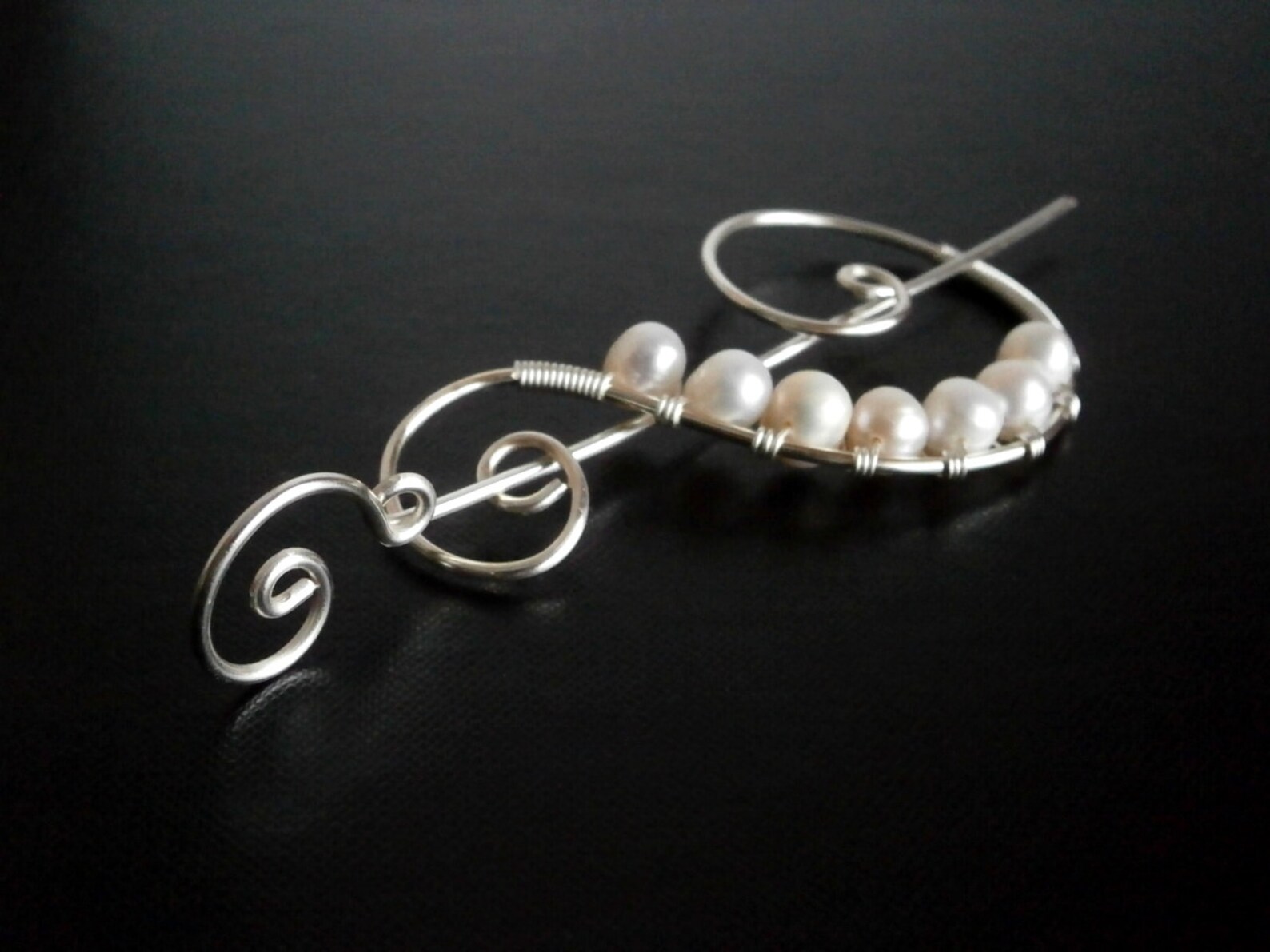 Shawl Pin, Pearl Brooch Pin Wire Wrapped , Scarf Pin, Handmade Silver ...