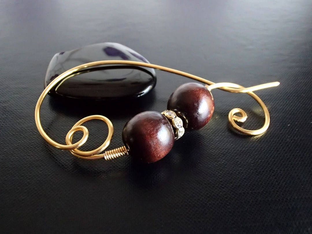 Shawl Pin, Scarf Pin, Wire Pin, Wood Beads Brooch, Knitting Accessories ...