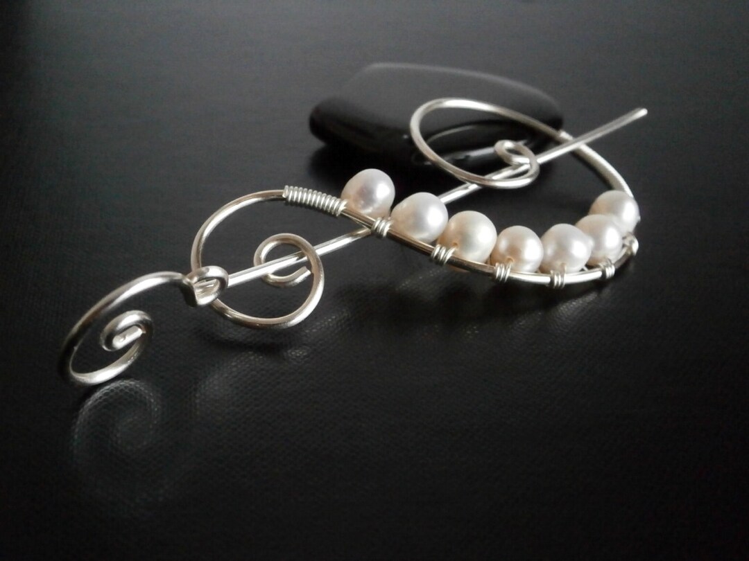 Shawl Pin, Pearl Brooch Pin Wire Wrapped , Scarf Pin, Handmade Silver ...
