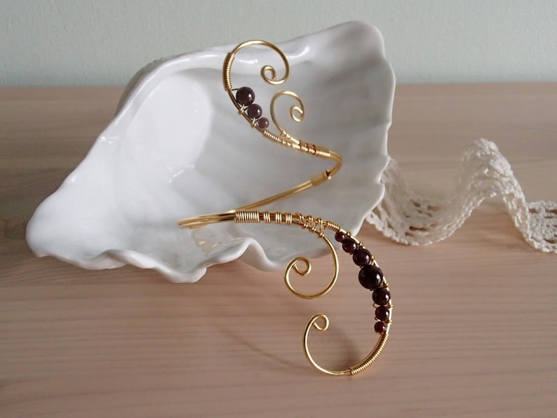 Garnet Arm Cuff: Gold Wire Spiral Bangle Bracelet - Etsy