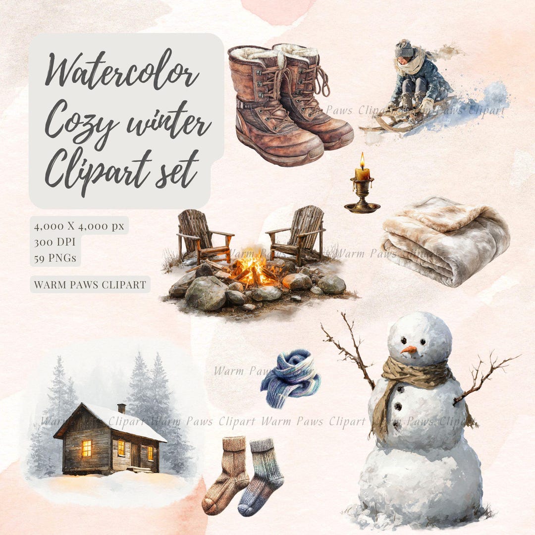 Cozy Winter Watercolor Clipart Set, Hygge PNG (digital Download) - Etsy