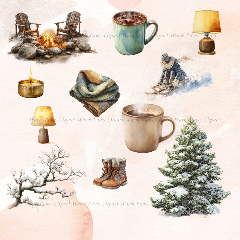 Cozy Winter Watercolor Clipart Set, Hygge PNG (digital Download) - Etsy