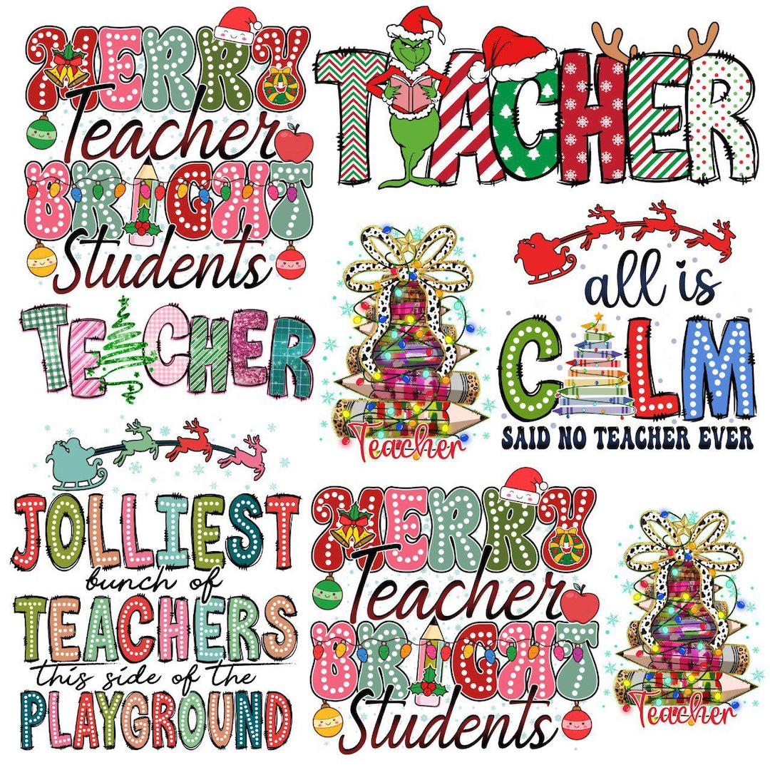 Christmas Teacher PNG Bundle, Funny Teacher Christmas Quotes, Merry ...