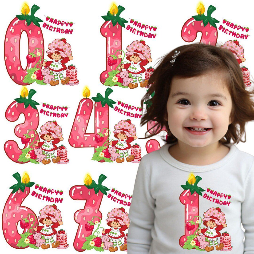 Strawberry Shortcake Birthday Numbers – Pink Candle Clipart (digital ...