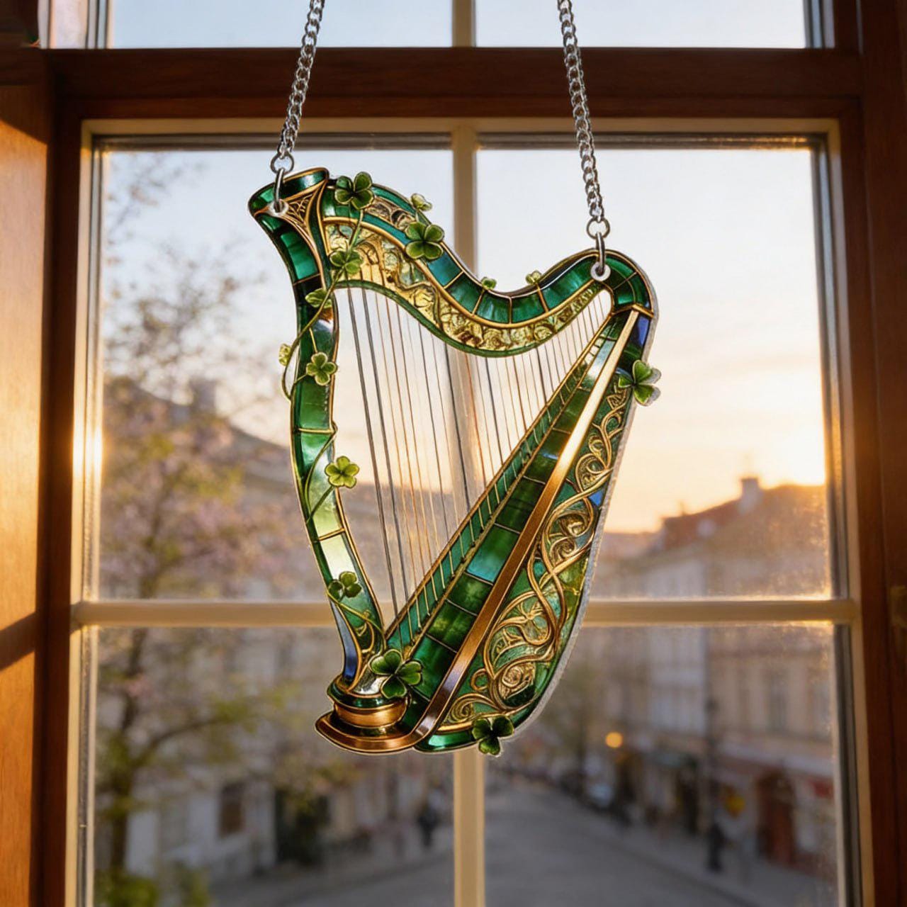 Irish Harp Suncatcher, Celtic Stained Glass Window Hanging, Irish Decor ...