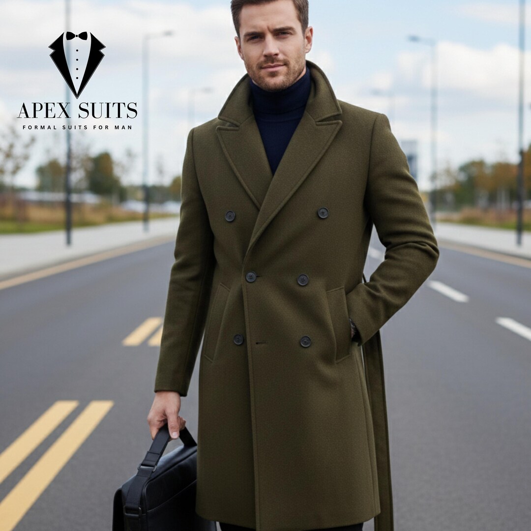 Men Trench Coat Winter Olive Green Wool Overcoat Dinner Jacket - Etsy