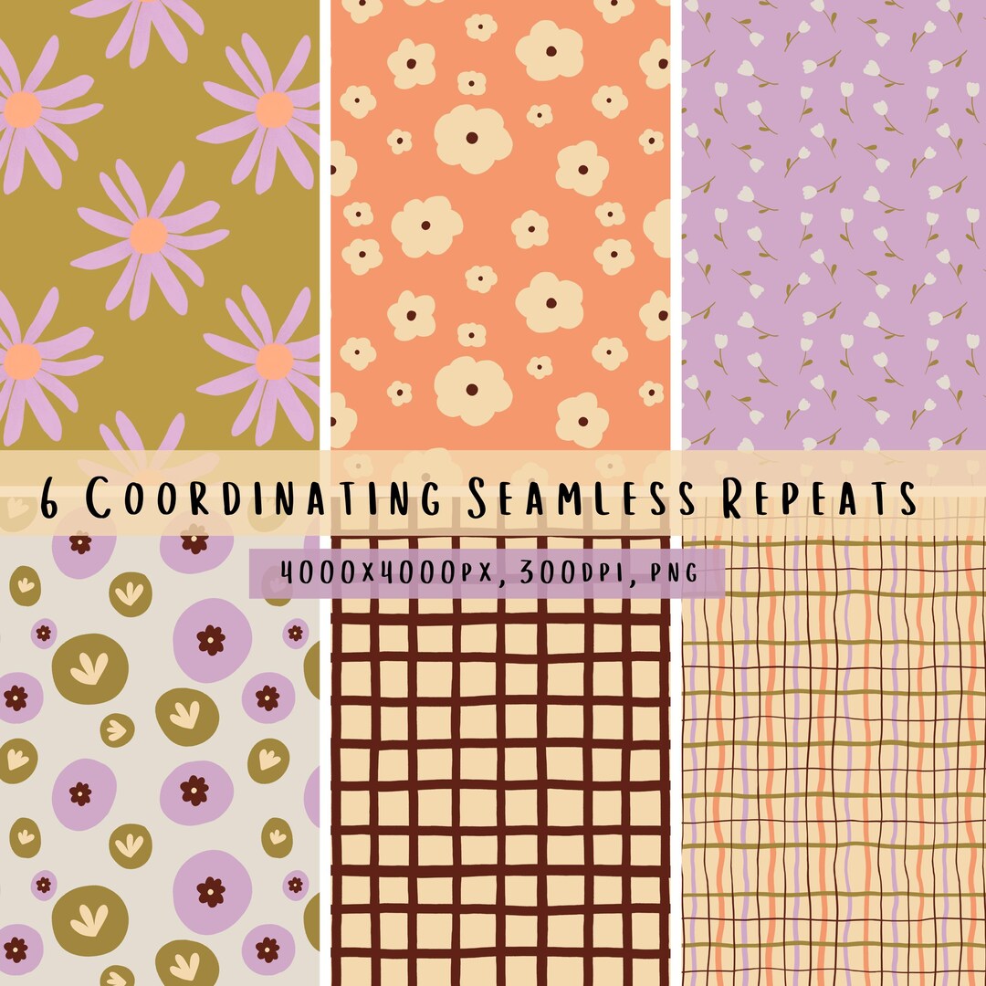 Hand Drawn Spring Florals Seamless Repeat Pattern Collection - Digital ...
