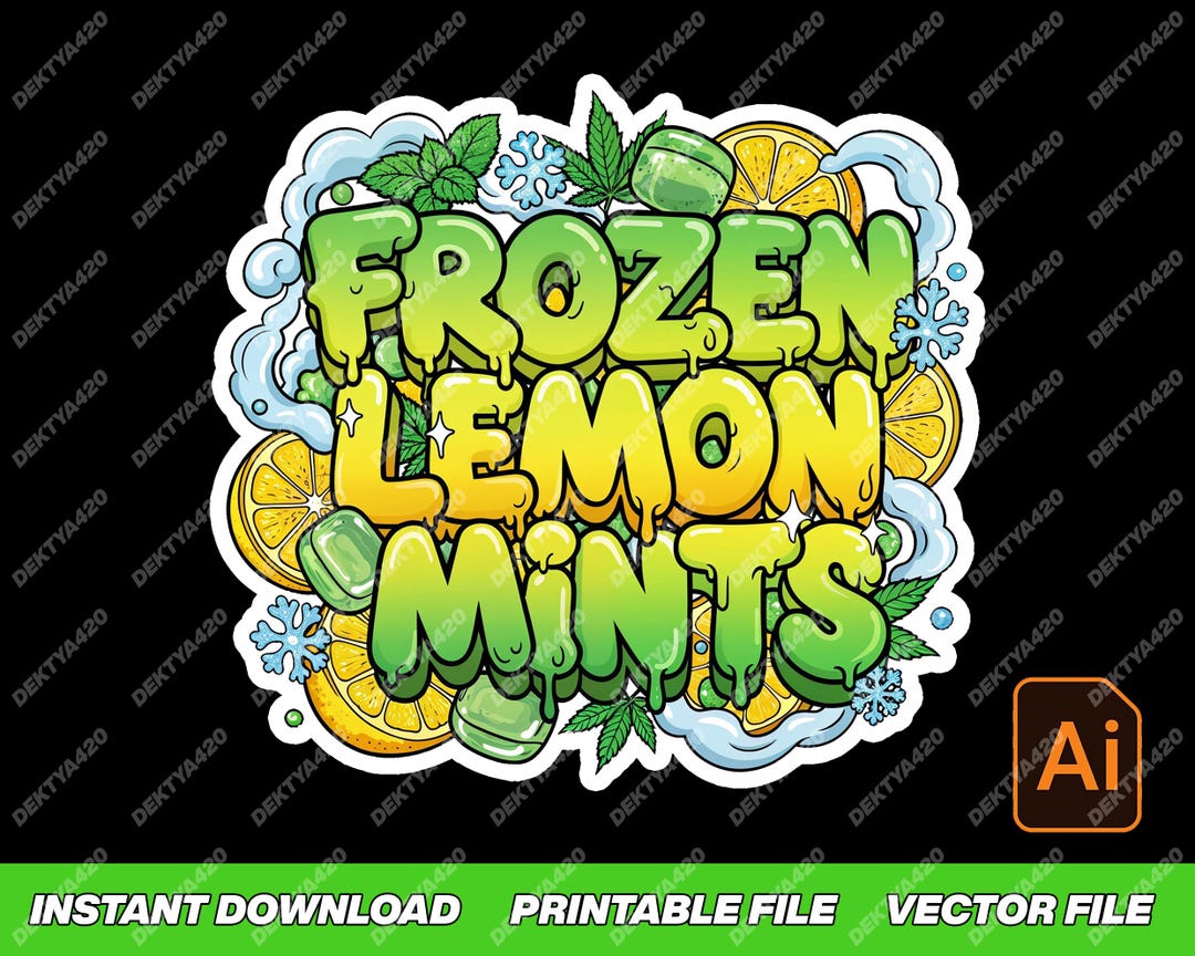 Frozen Lemon Mints Cannabis Strain Art, Digital Weed Label, 420 Digital ...