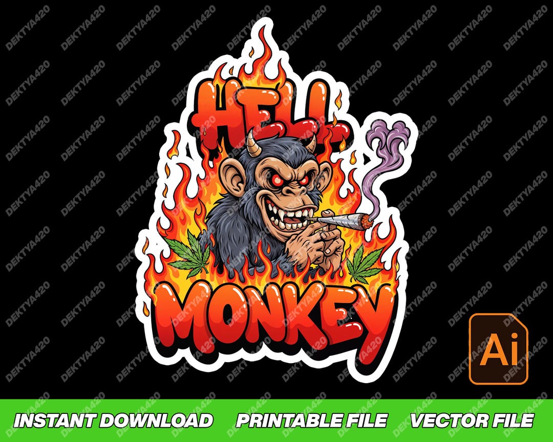 Hell Monkey Cannabis Strain Art, Digital Weed Label, 420 Digital ...