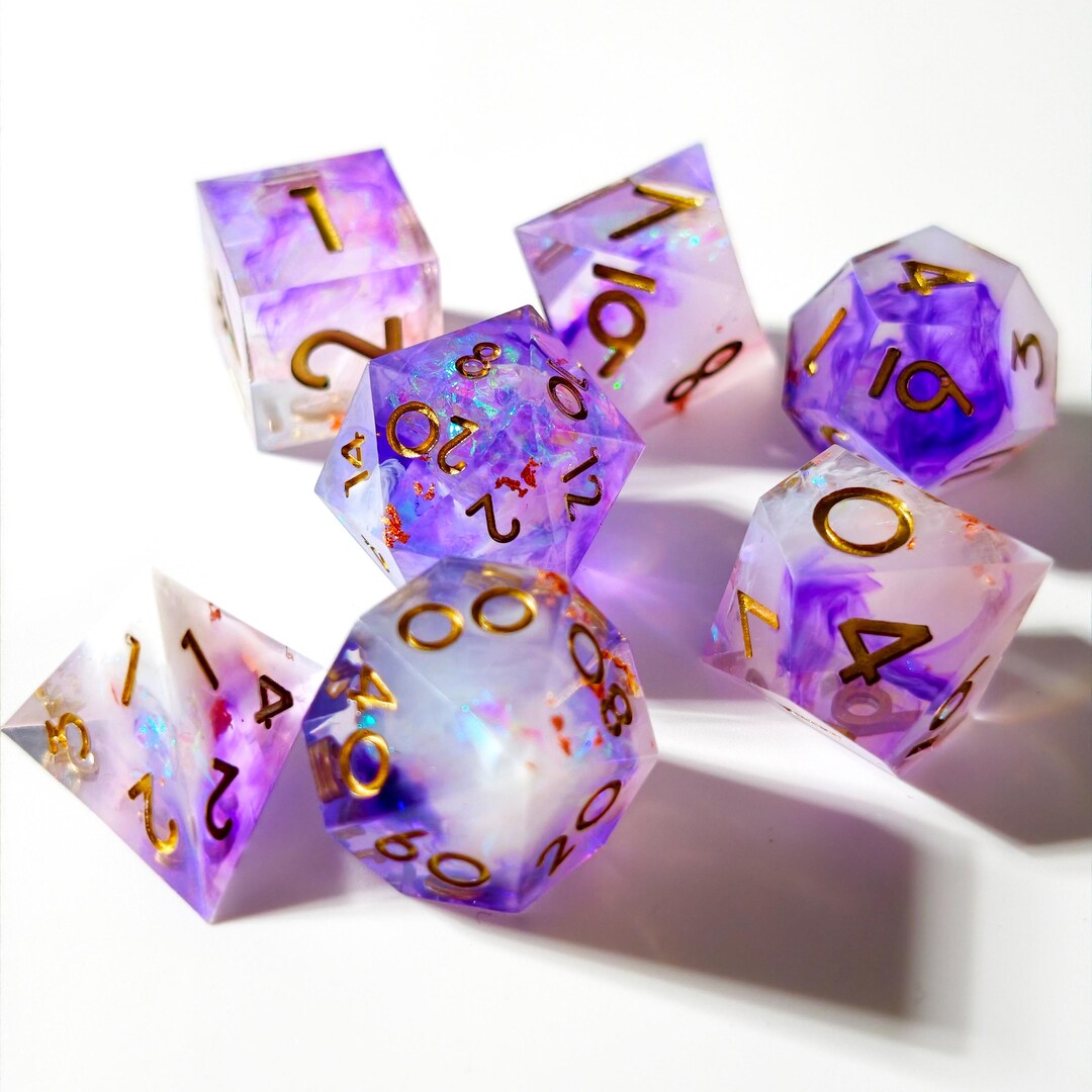 Light Purple DND Dice Set, Resin Sharp Edge Dice Set, D&D Dice Set for ...