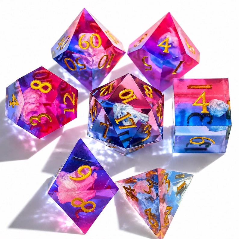 Cotton Candy Cloud Resin Dice Set, Pink Blue Sharp Edge DND Dice - Etsy