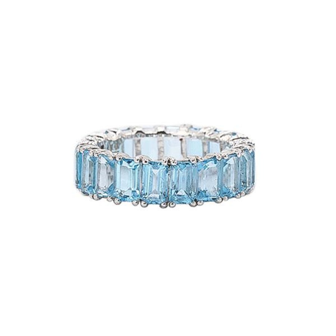 Dainty 14k Aquamarine Emerald Cut Ring, Fulf Eternity Band - Etsy
