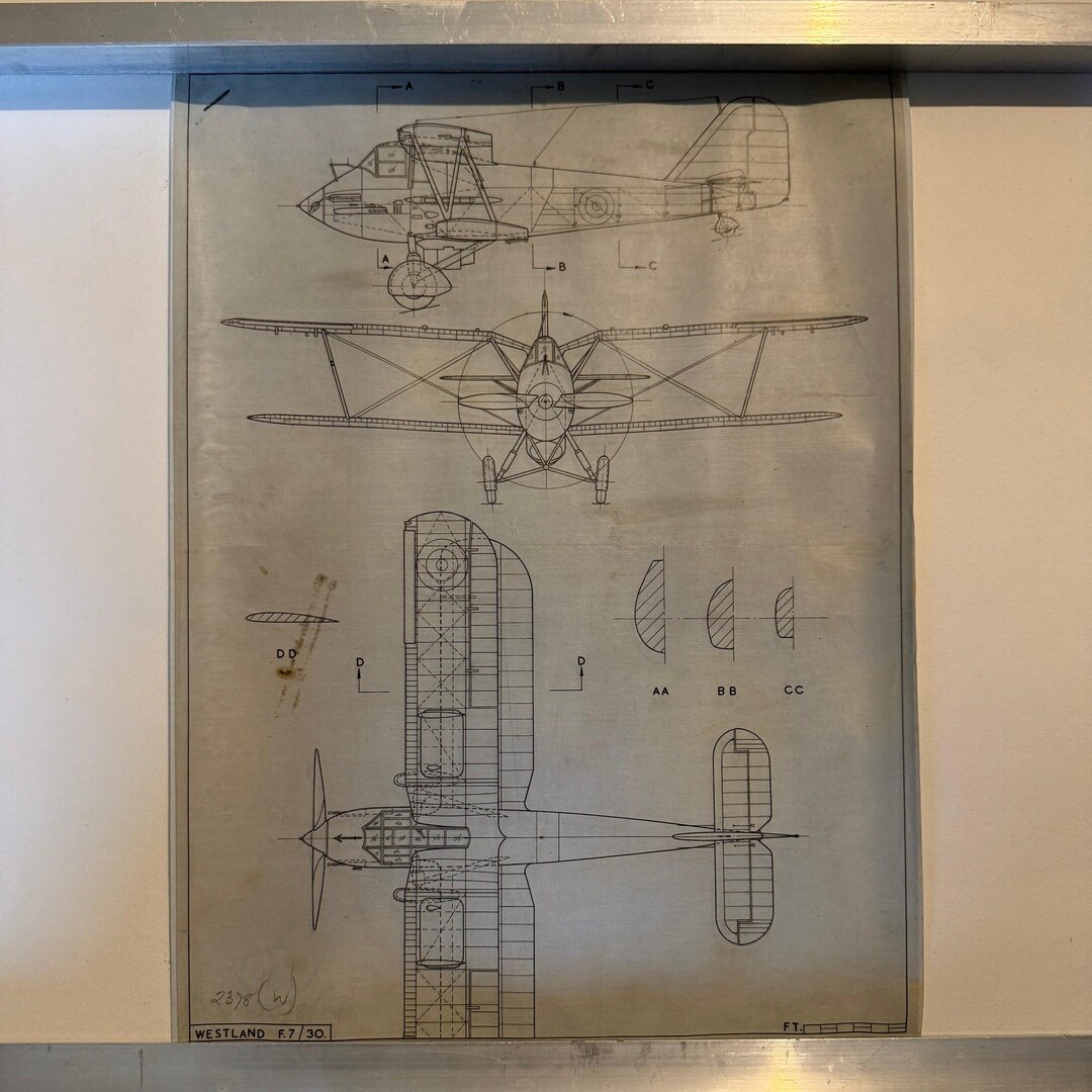 Vintage Westland F7/30 Aircraft Technical Drawing, Ink on Linen - Etsy