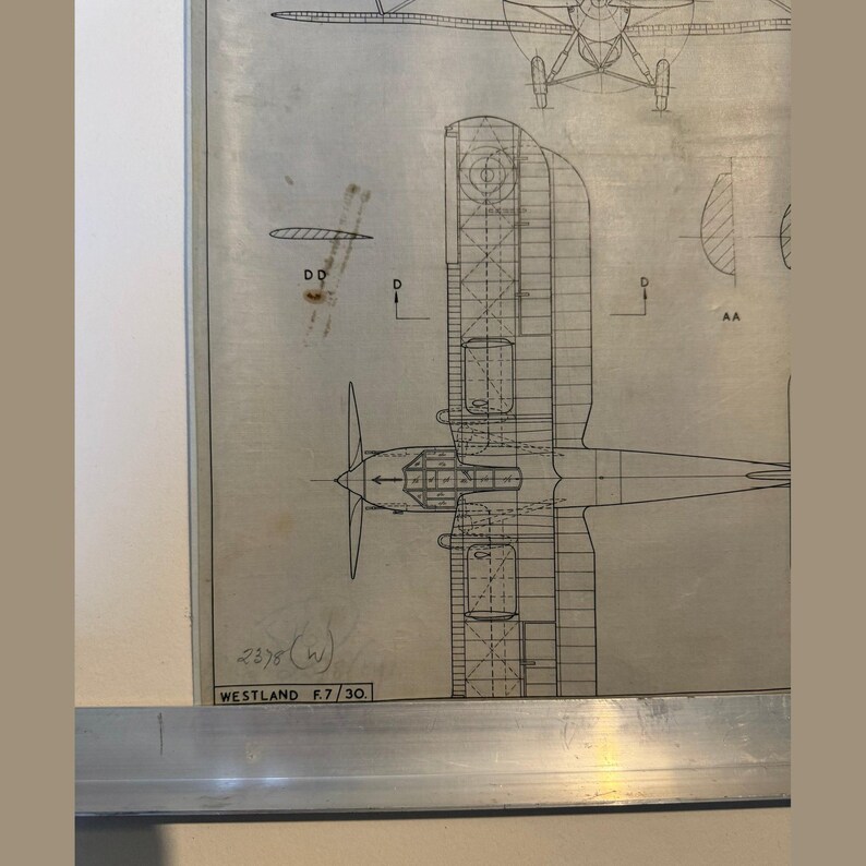 Vintage Westland F7/30 Aircraft Technical Drawing, Ink on Linen - Etsy