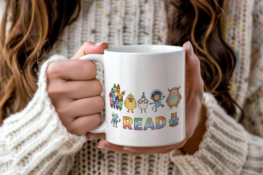 READ Mug for Teachers, Cute Book Lover Coffee Cup With Cartoon ...