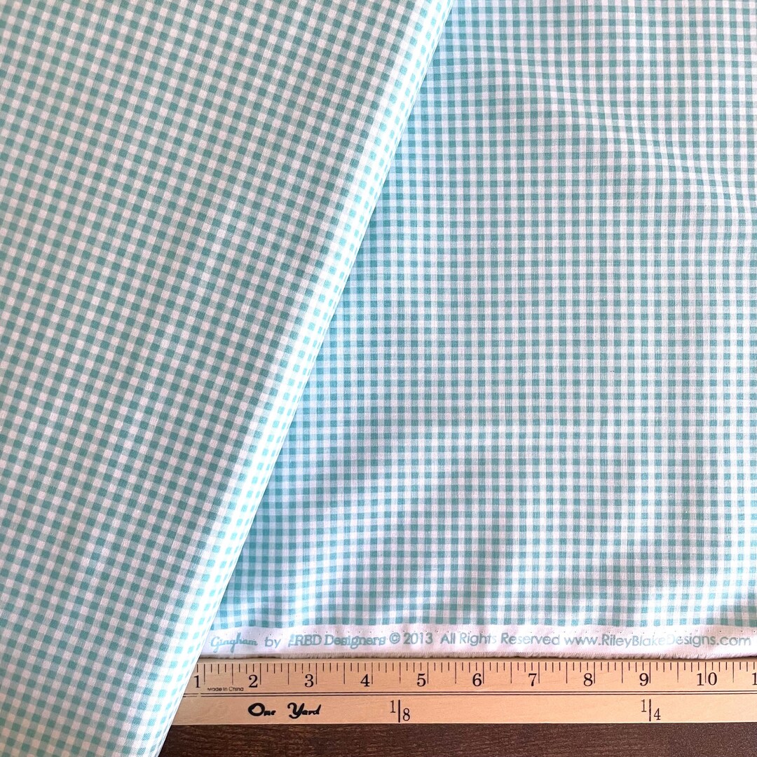 Aqua Blue and White Small Check Gingham Quilting Cotton Basic - Riley ...