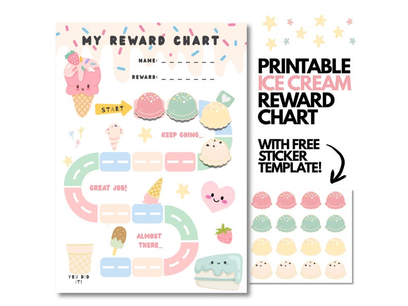 Ice Cream Reward Chart for Kids: Printable Behavior Tracker (instant ...