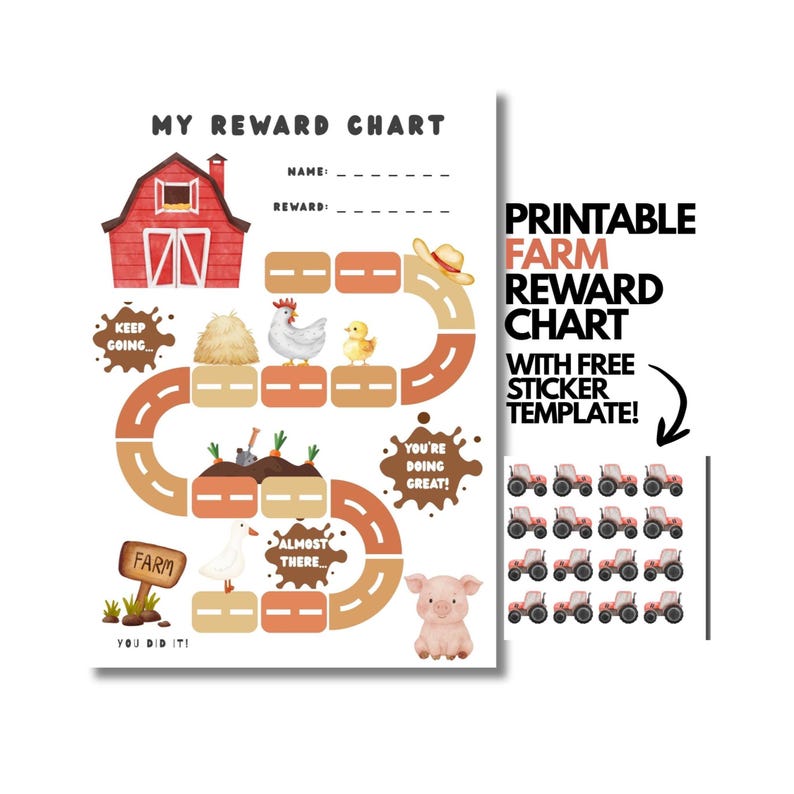Farm Animal Reward Chart | Tractor Stickers, Kids Behavior Tracker (PDF ...