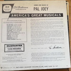 Ed Sullivan - Songs and Music of Pal Joey Vinyl Record LP VG+ AJ25 - Etsy
